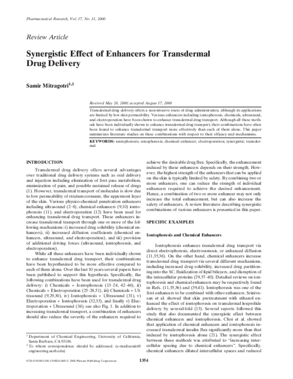 (PDF) Synergistic Effect of Enhancers for Transdermal Drug Delivery ...