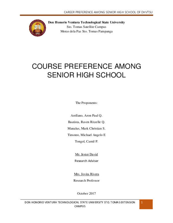 (DOC) COURSE PREFERENCE AMONG SENIOR HIGH SCHOOL Chapter One The ...