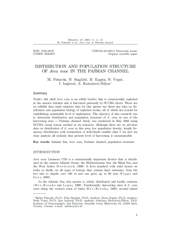 (PDF) Distribution and population structure of Arca noae in the Pašman ...