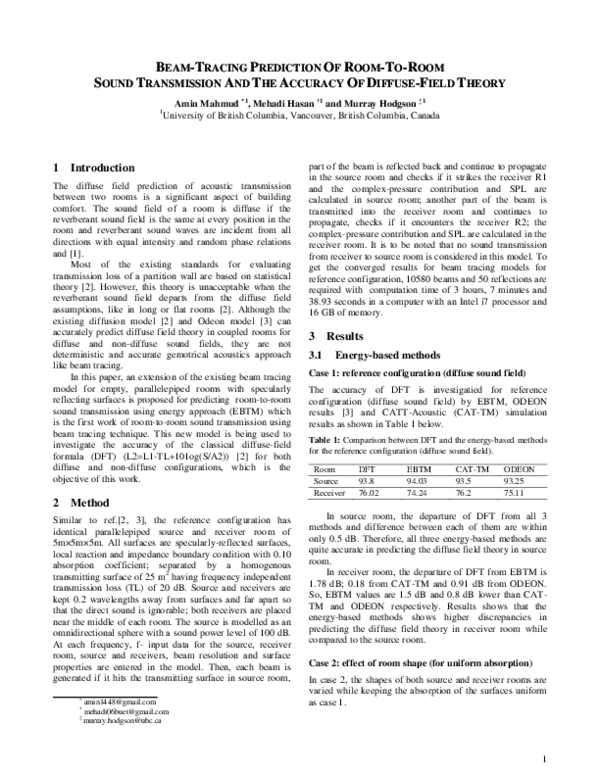 (PDF) BEAM-TRACING PREDICTION OF ROOM-TO-ROOM SOUND TRANSMISSION AND ...