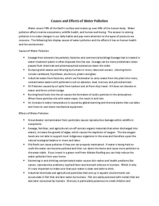 (DOC) Causes and Effects of Water Pollution