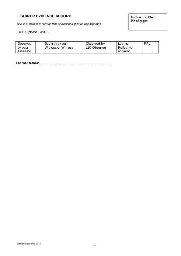 (DOC) LEARNER EVIDENCE RECORD