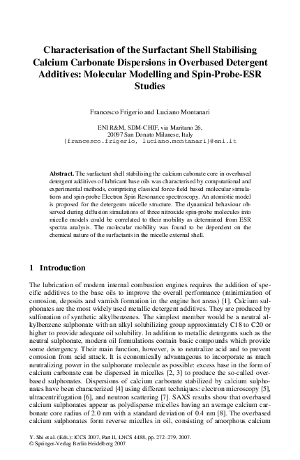 (PDF) Characterisation of the Surfactant Shell Stabilising Calcium ...