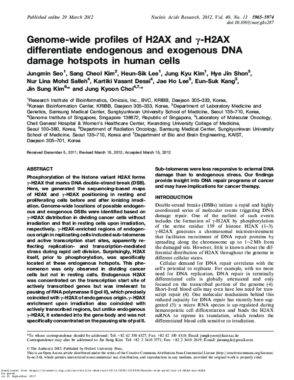 (PDF) Genome-wide profiles of H2AX and -H2AX differentiate endogenous ...
