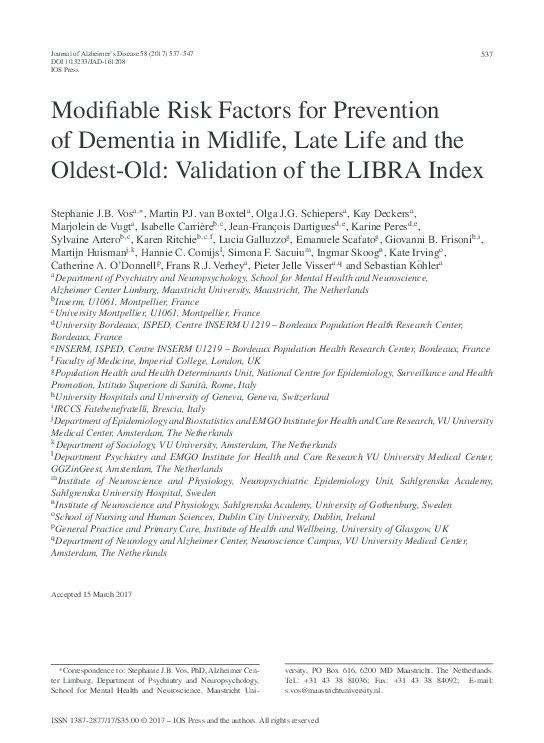 (PDF) Modifiable Risk Factors for Prevention of Dementia in Midlife ...