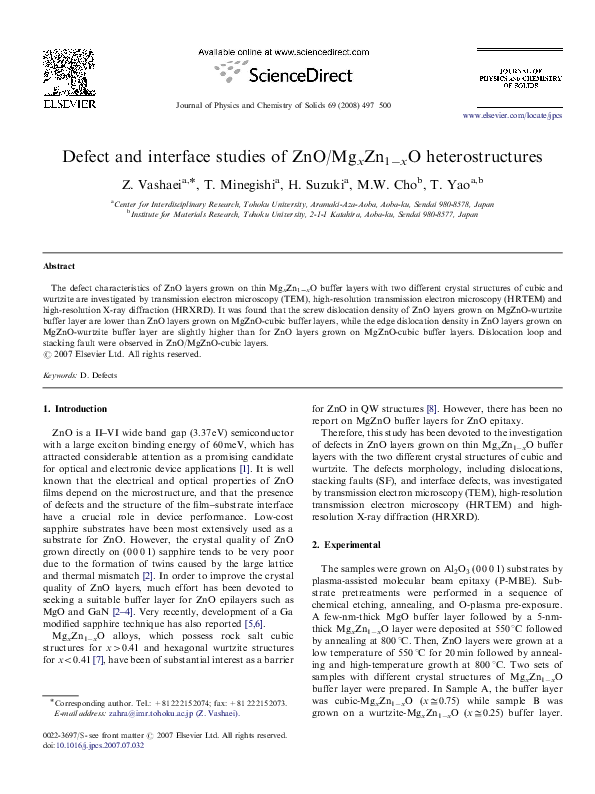 (PDF) Defect and interface studies of ZnO/MgxZn1−xO heterostructures