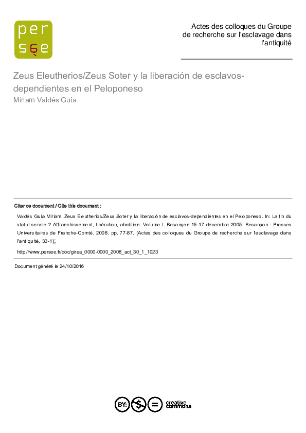 (PDF) "Zeus Eleutherios/Zeus Soter y la liberación de esclavos ...
