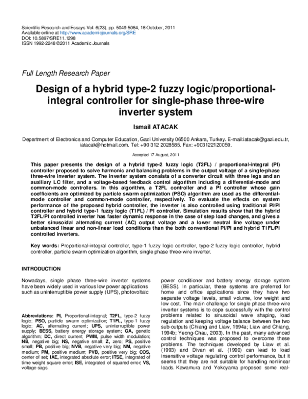 Pdf Design Of A Hybrid Type 2 Fuzzy Logic Proportional Integral