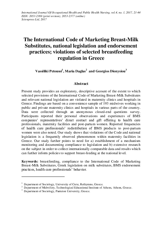 (PDF) The International Code of Marketing Breast-Milk Substitutes ...