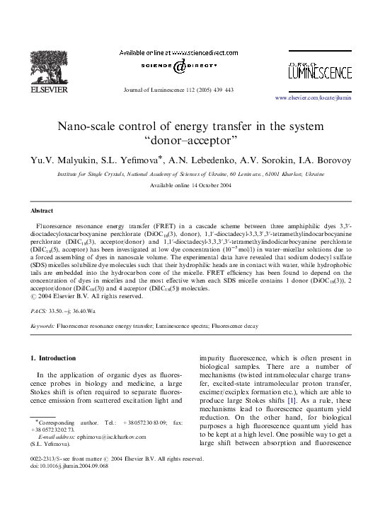 (PDF) Nano-scale control of energy transfer in the system ‘‘donor ...