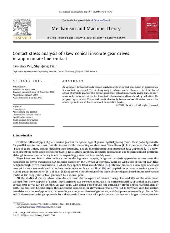 (PDF) Contact stress analysis of skew conical involute gear drives in ...