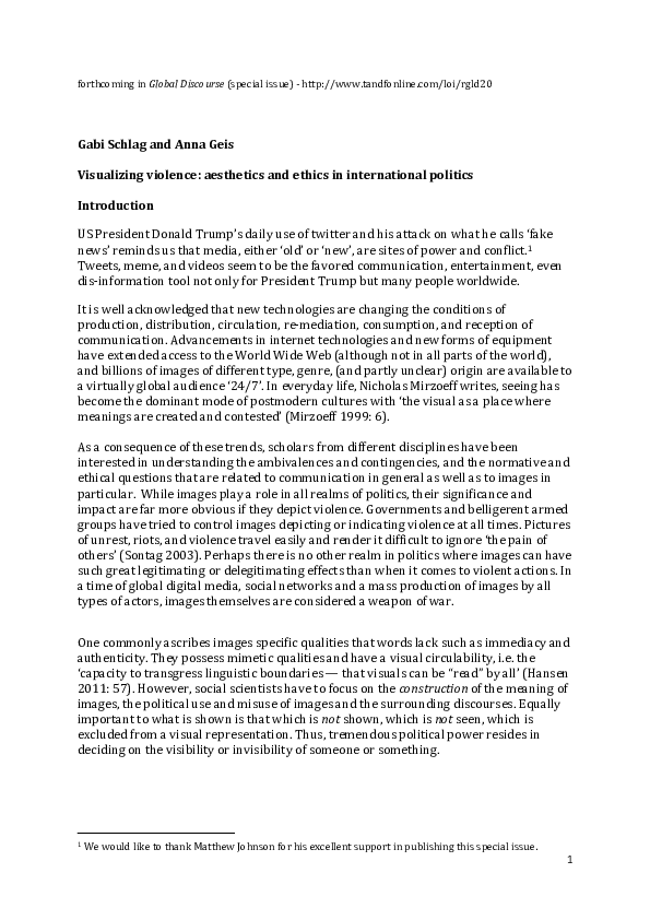 (PDF) Visualizing violence: Aesthetics and ethics in international ...