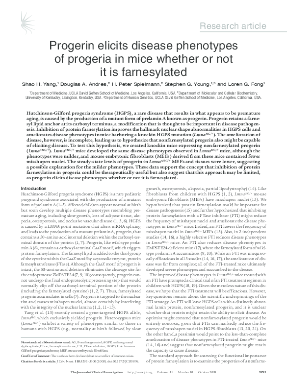 (PDF) Progerin elicits disease phenotypes of progeria in mice whether ...