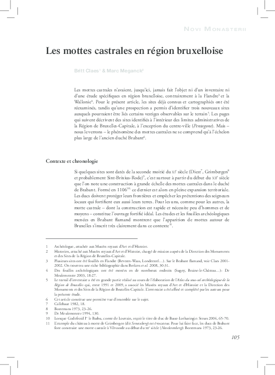 (PDF) Les mottes castrales en région bruxelloise.