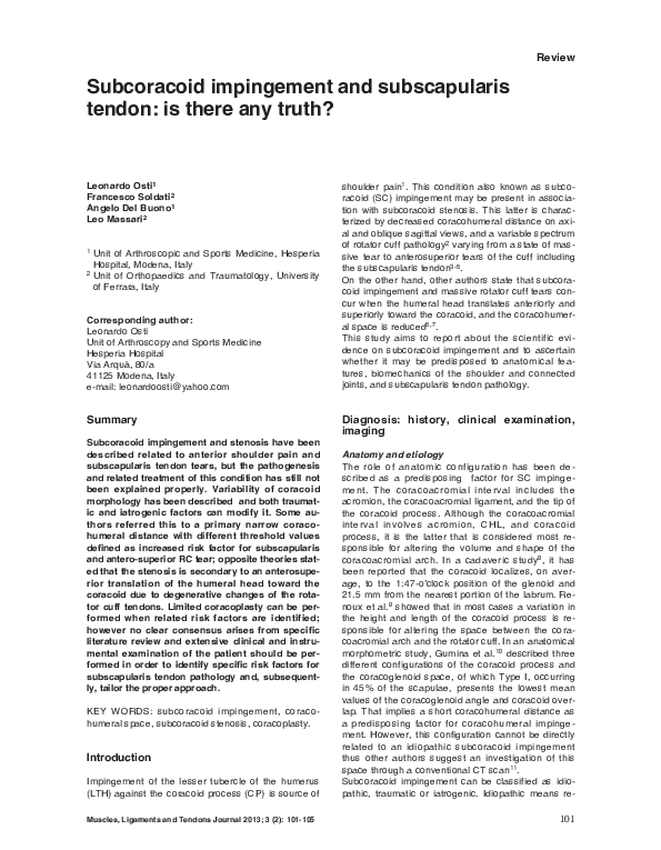 (PDF) Subcoracoid impingement and subscapularis tendon: is there any truth