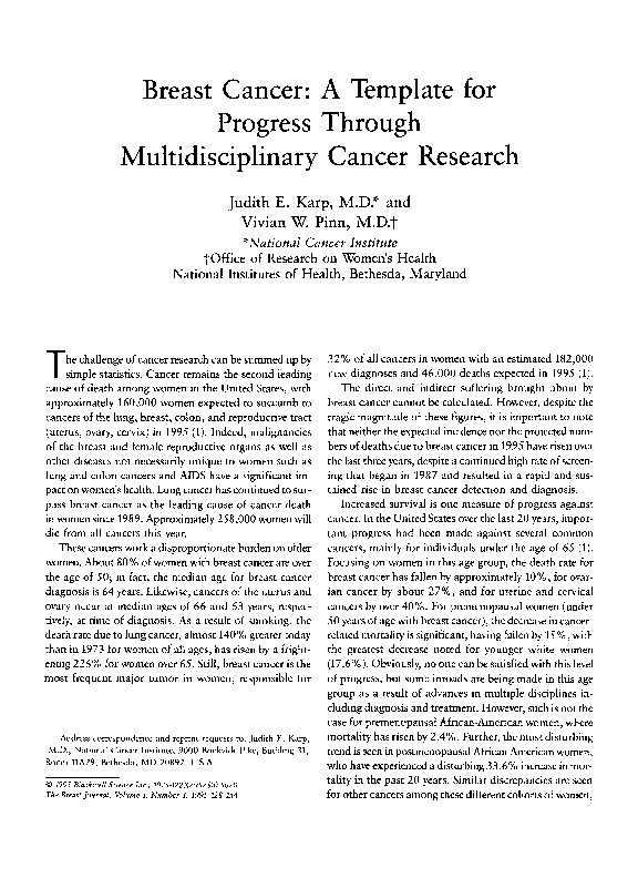 (PDF) Breast Cancer: A Template for Progress Through Multidisciplinary ...