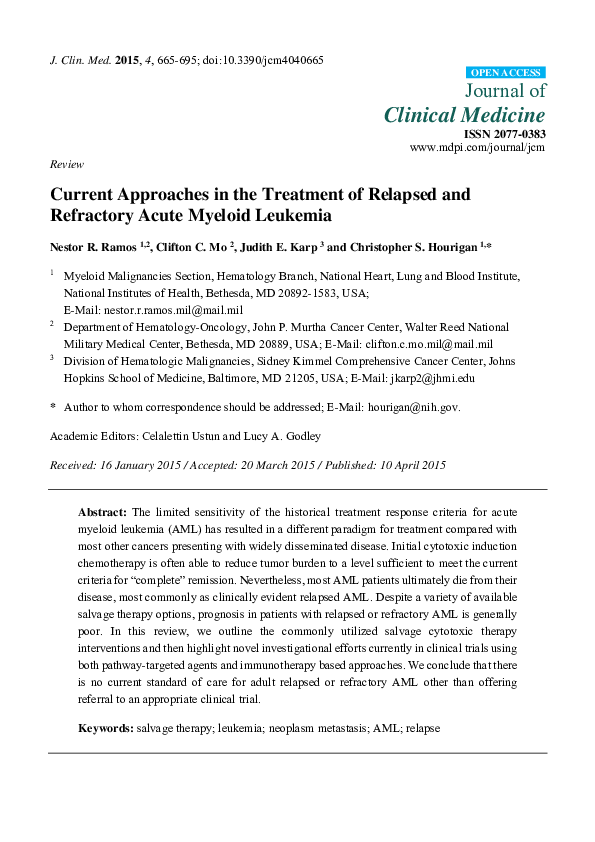 (PDF) Current Approaches in the Treatment of Relapsed and Refractory Acute Myeloid Leukemia