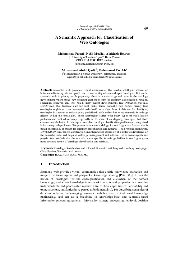 (PDF) A Semantic Approach for Classification of Web Ontologies