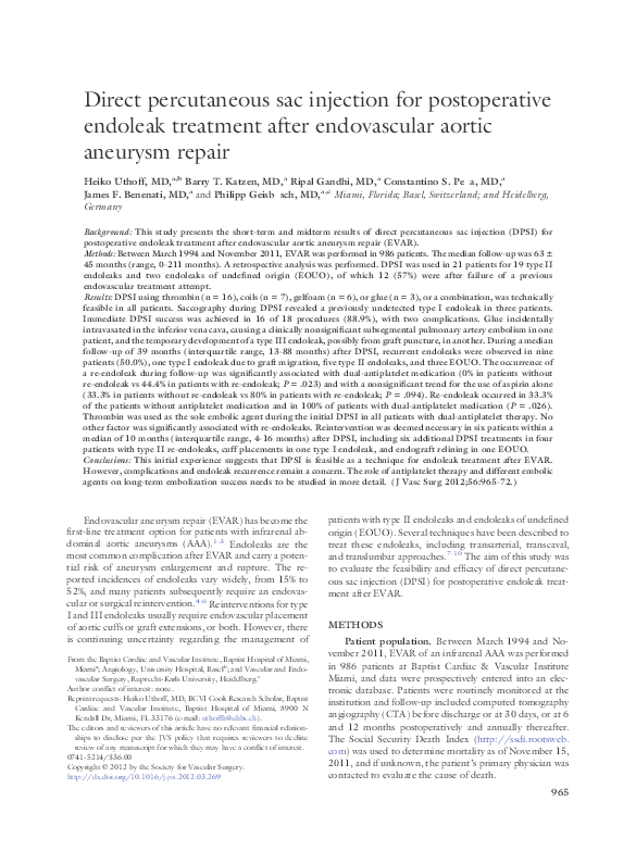 (PDF) Direct percutaneous sac injection for postoperative endoleak ...