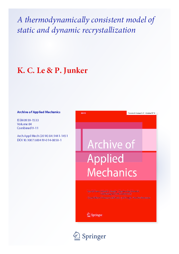 Pdf A Thermodynamically Consistent Model Of Static And Dynamic Recrystallization