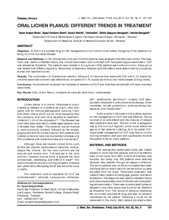 (PDF) Oral Lichen Planus Different trends in treatment