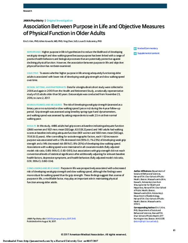 (PDF) Association Between Purpose in Life and Objective Measures of ...