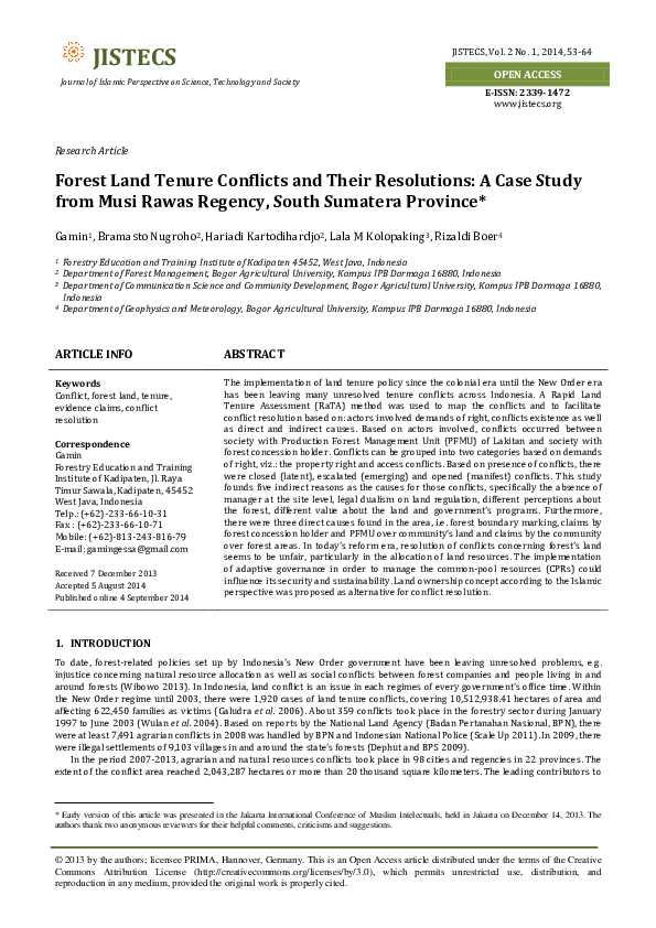 (PDF) Forest Land Tenure Conflicts and Their Resolutions: A Case Study ...