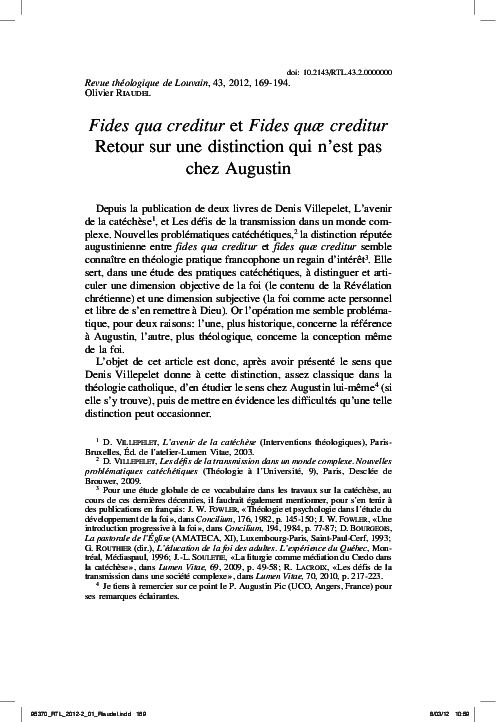 (PDF) Fides qua creditur et Fides quæ creditur Retour sur une ...