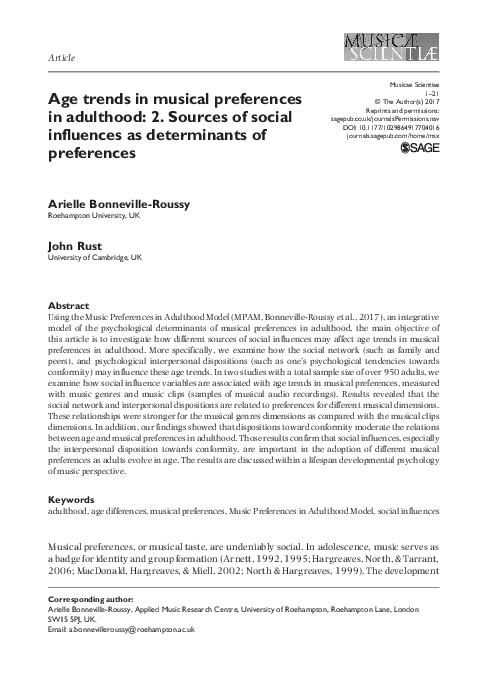 (PDF) Age trends in musical preferences in adulthood: 2. Sources of ...