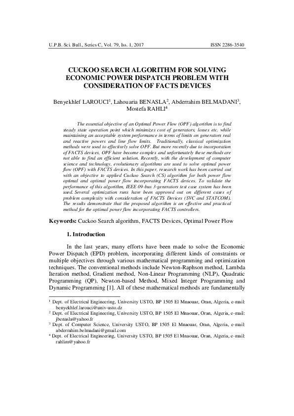 Pdf Cuckoo Search Algorithm For Solving Economic Power Dispatch Problem With Consideration Of