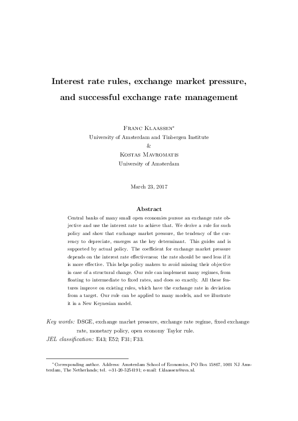 (PDF) Interest rate rules, exchange market pressure, and successful ...