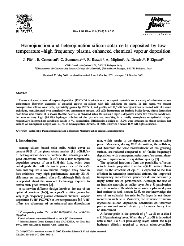 (PDF) Homojunction and heterojunction silicon solar cells deposited by ...