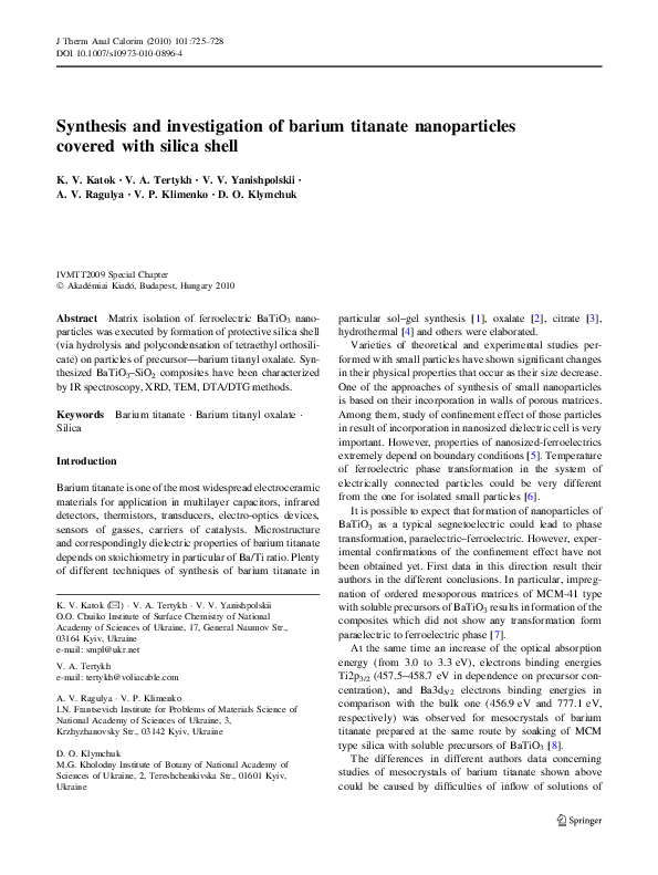 (PDF) Synthesis and investigation of barium titanate nanoparticles ...