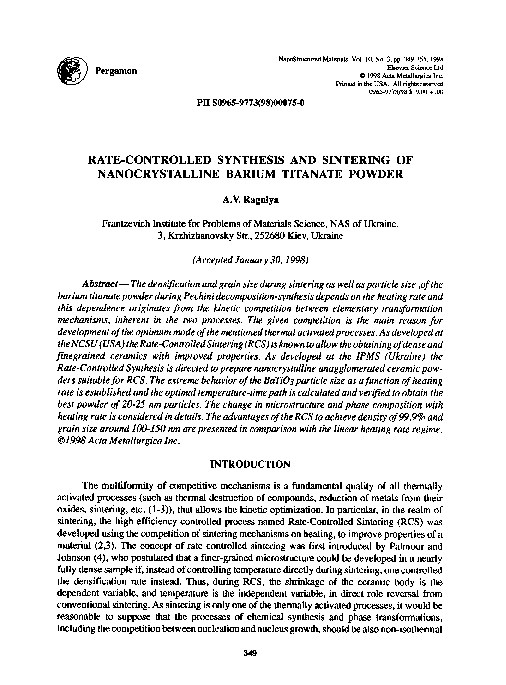 (PDF) Rate-controlled synthesis and sintering of nanocrystalline barium titanate powder