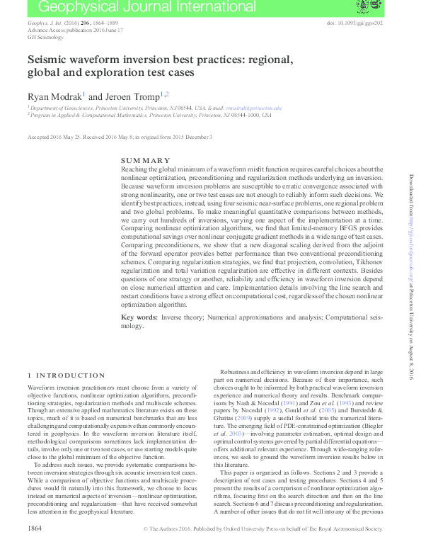 (PDF) Seismic waveform inversion best practices: regional, global and ...