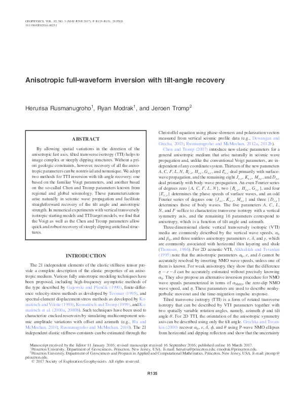 (PDF) Anisotropic full-waveform inversion with tilt-angle recovery ...