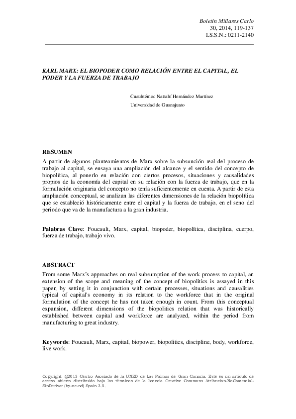 (PDF) Karl Marx: el biopoder como relación entre el capital, el poder y ...