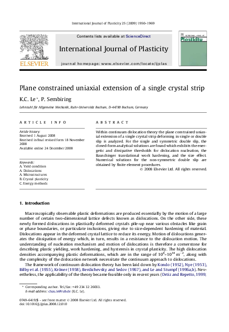 (PDF) Plane constrained uniaxial extension of a single crystal strip
