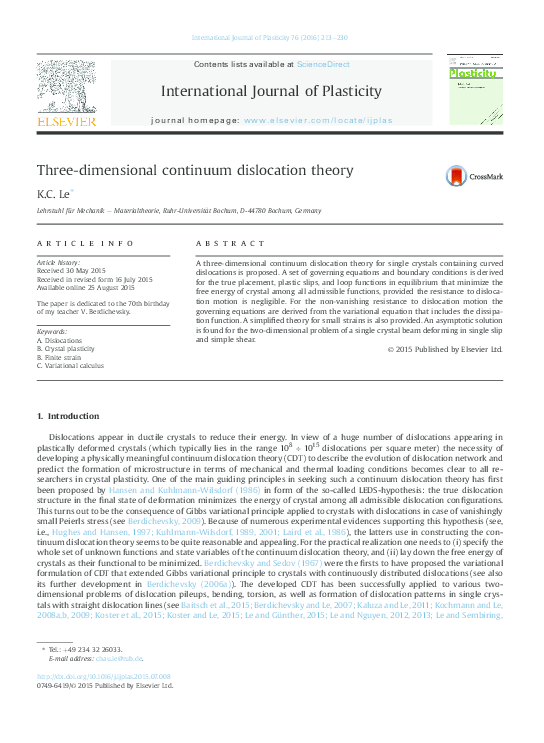 (PDF) 3D Dislocation Theory for Curved Single Crystals