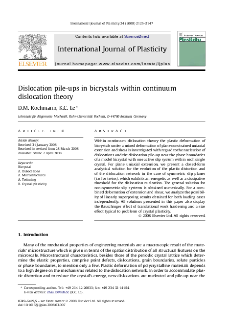 (PDF) Dislocation pile-ups in bicrystals within continuum dislocation ...