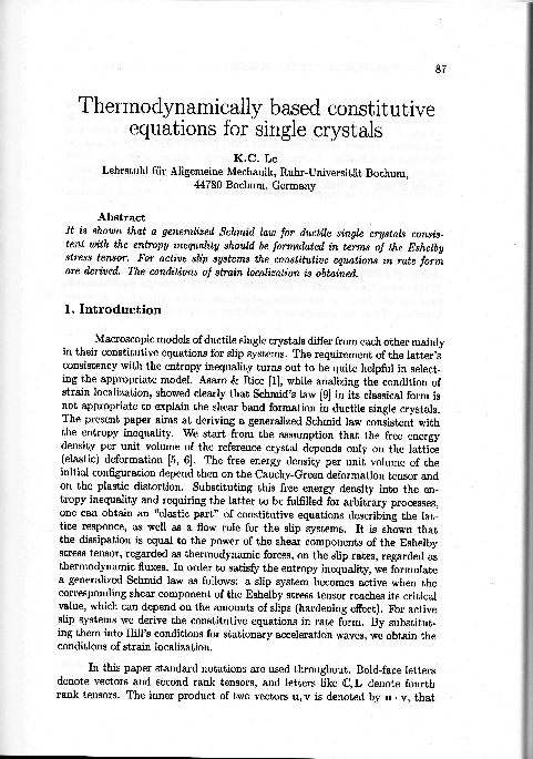 (PDF) Thermodynamically based constitutive equations for single crystals