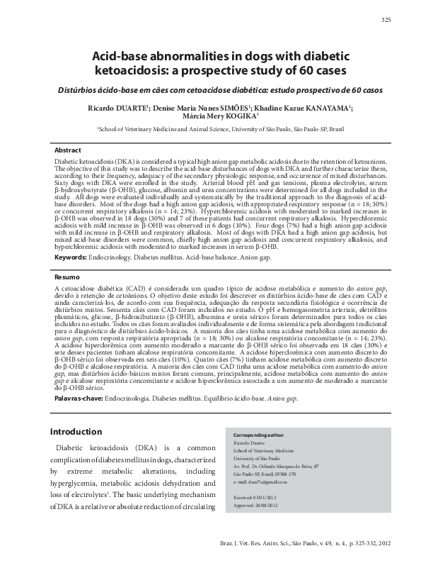 (PDF) Acid-base abnormalities in dogs with diabetic ketoacidosis: a ...