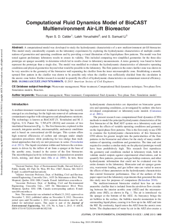 Pdf Computational Fluid Dynamics Model Of Biocast Multienvironment Air Lift Bioreactor