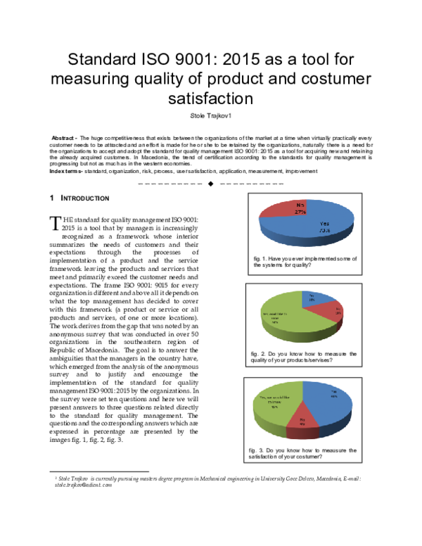 (DOC) Standard ISO 9001 as a tool for measuring quality of product and ...