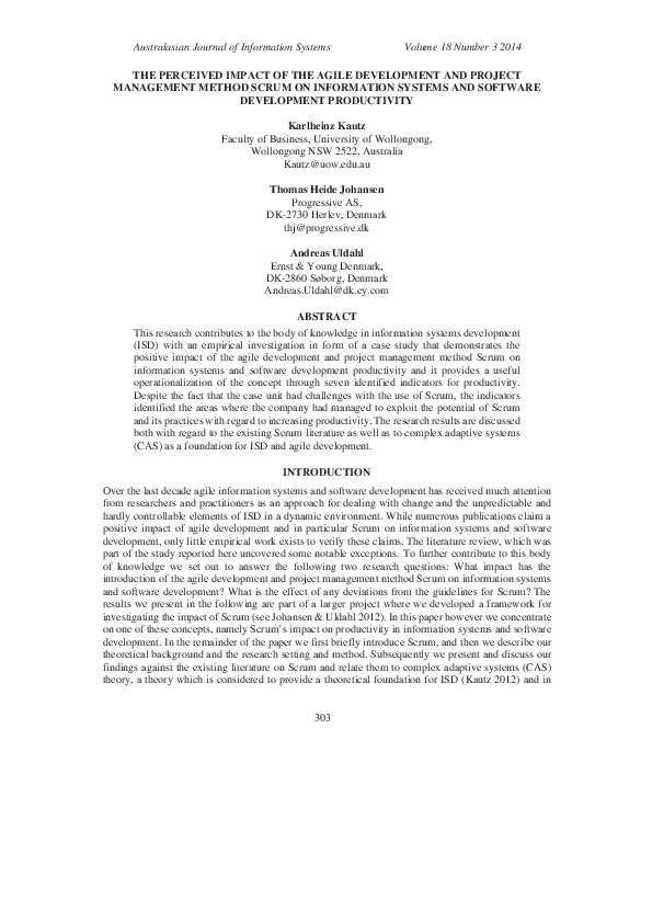 (PDF) The Perceived Impact of the Agile Development and Project Management Method Scrum on ...