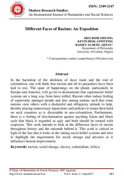 (PDF) Different Faces of Racism: An Exposition