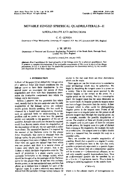 (PDF) Movable hinged spherical quadrilaterals—II singularities and ...