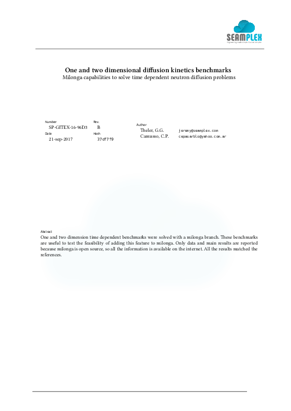 (PDF) One and two dimensional diffusion kinetics benchmarks Milonga capabilities to solve time ...