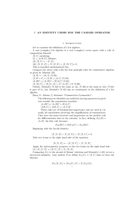 (PDF) AN IDENTITY CRISIS FOR THE CASIMIR OPERATOR | Thomas R Love - Academia.edu