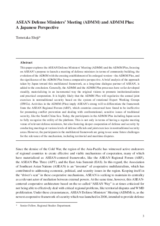 (PDF) ASEAN Defense Ministers' Meeting (ADMM) and ADMM Plus: A Japanese ...
